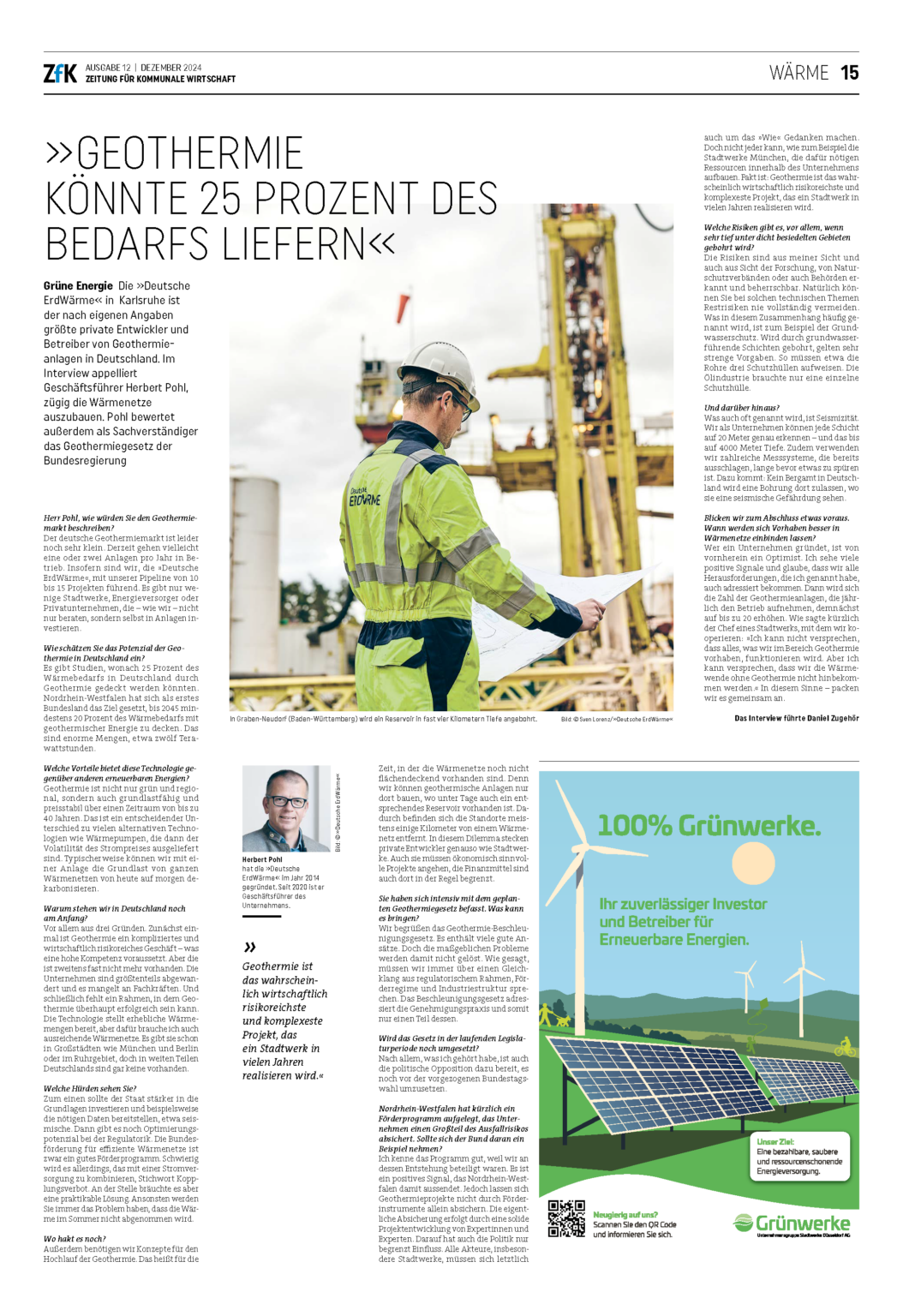 Dr. Herbert Pohl im ZfK Interview - Deutsche Erdwärme